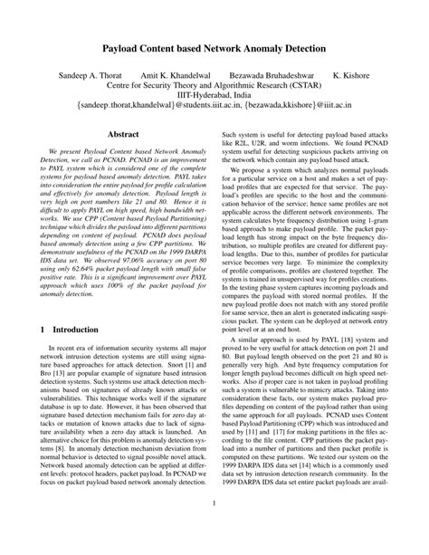 Pdf Payload Content Based Network Anomaly Detection