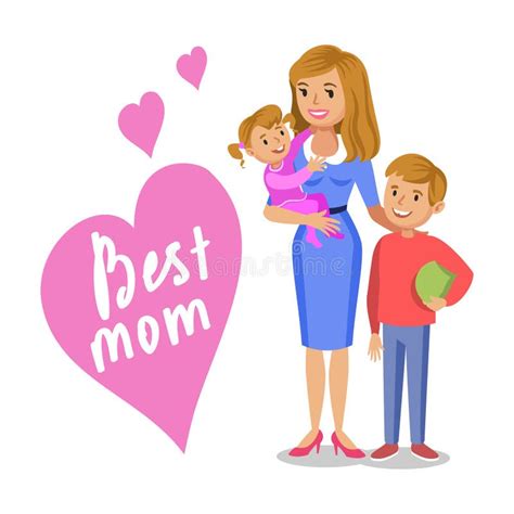 Будьте матерью и ее дети усмехаясь мама и дети дочь и сын Иллюстрация вектора иллюстрации