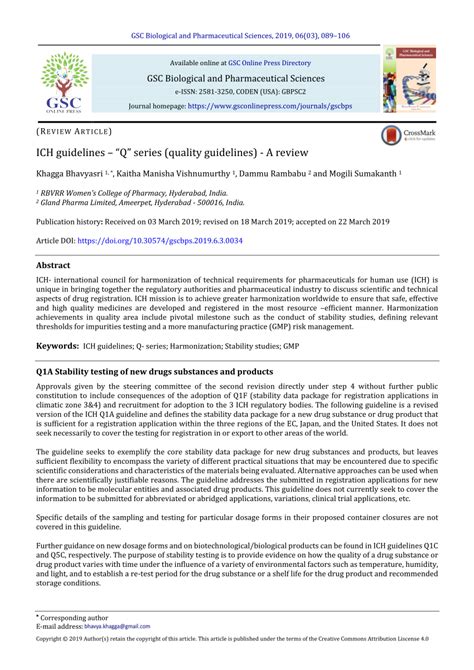 PDF ICH Guidelines Q Series Quality Guidelines A Review