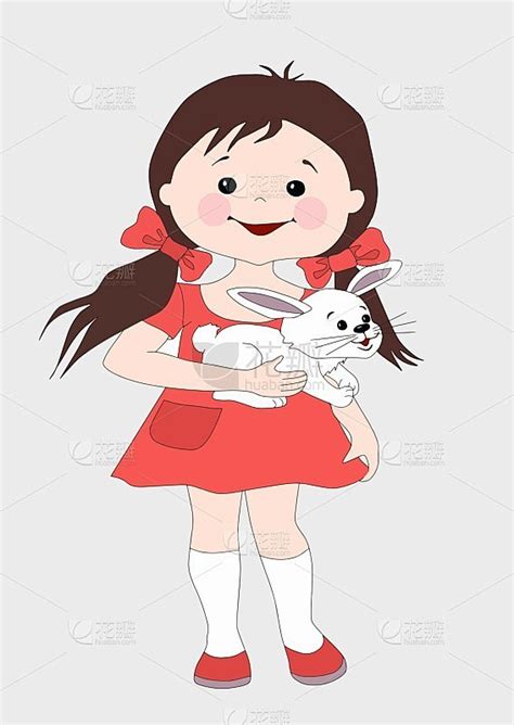 可爱的小女孩和兔子