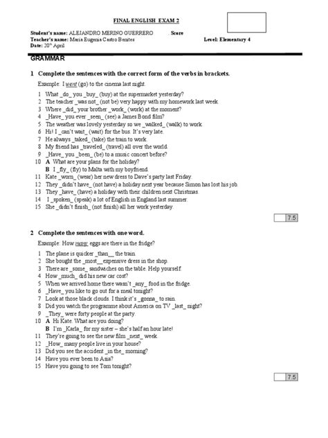 Exam Unit 2 Nuevo Pdf Restaurants Menu