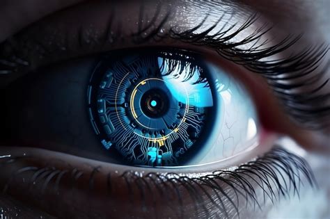 Closeup View Of Normal Human Eye With Cybernetic Pupil Neural Network