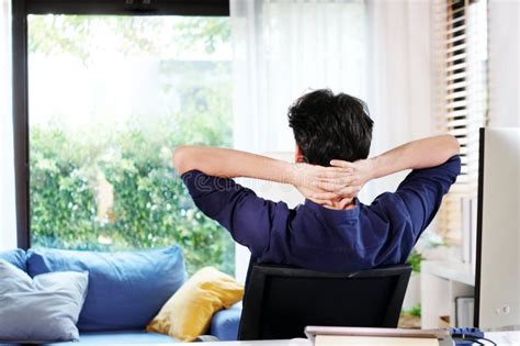 Work From Home Stretch For Relax Young Man Stretching Body While Work From Home Stretch For Relax Young Man Stretching Body While