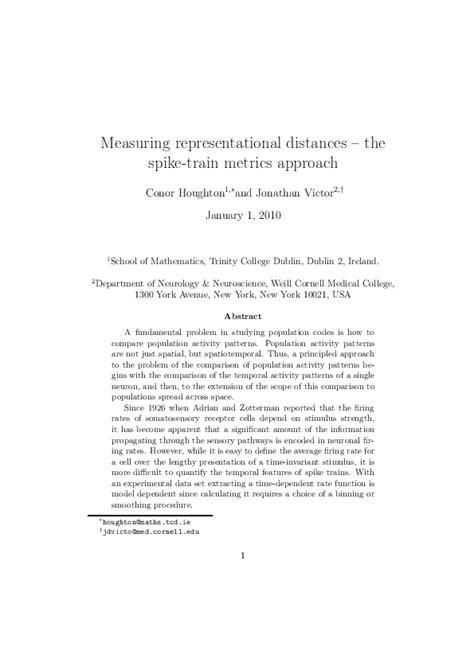 Pdf Measuring Representational Distances The Spike Train Metrics