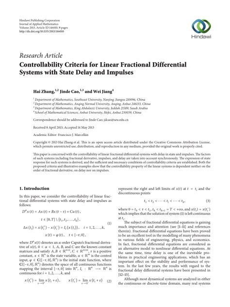 Pdf Controllability Criteria For Linear Fractional Differential Systems With State Delay And