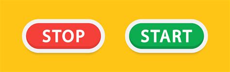 버튼을 시작하고 중지합니다 노란색 배경에서 격리된 웹 단추입니다 녹색 및 빨간색 버튼 단추 아이콘 벡터를 누릅니다 벡터 그림입니다 Eps 10 시작에 대한 스톡 벡터 아트