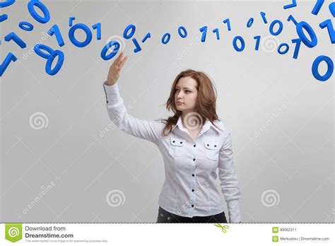 Woman Working With Binary Code Concept Of Digital Technology Stock Image Image Of Code Lady
