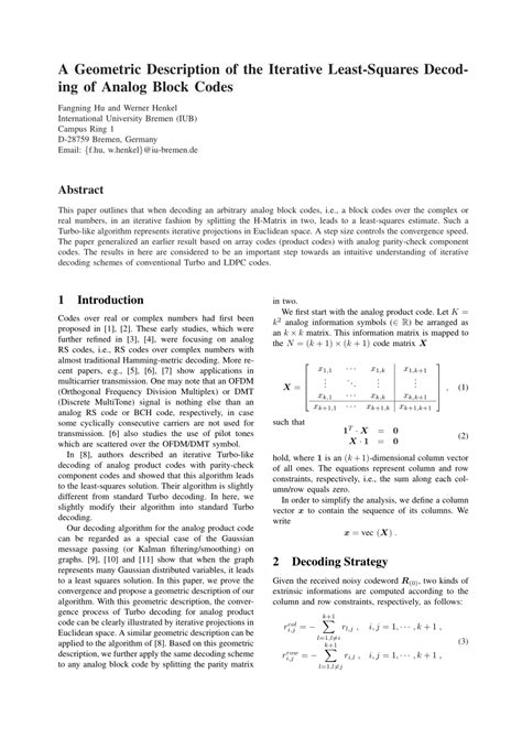 Pdf A Geometric Description Of The Iterative Least Squares Decod Ing