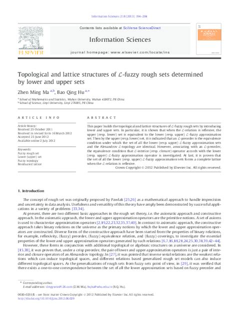 Pdf Topological And Lattice Structures Of L Fuzzy Rough Sets Determined By Lower And Upper