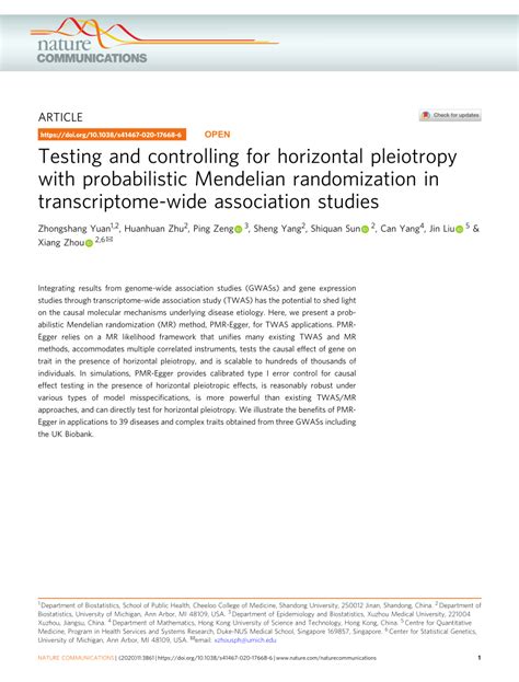 Pdf Testing And Controlling For Horizontal Pleiotropy With