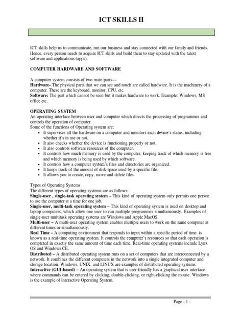 02 ict skills ii pdf operating system computer virus