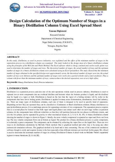 pdf design calculation of the optimum number of stages in a binary distillation column using