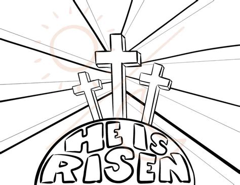 Easter Coloring Sheet He Is Risen Crosses Etsy Easter Coloring Pages Printable Easter