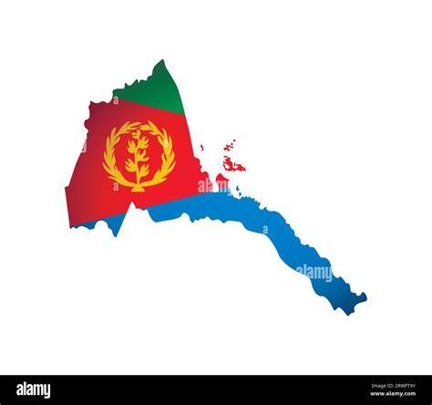 Vector Illustration With National Flag And Map Simplified Shape Of Eritrea Volume Shadow On