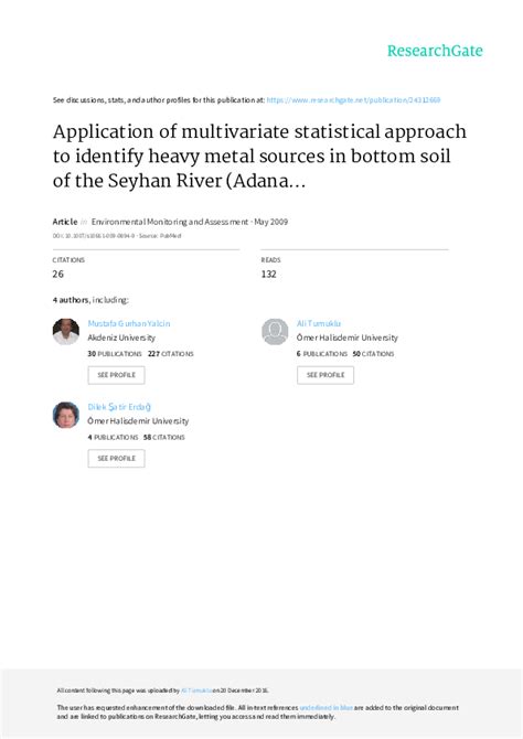 Pdf Application Of Multivariate Statistical Approach To Identify Heavy Metal Sources In