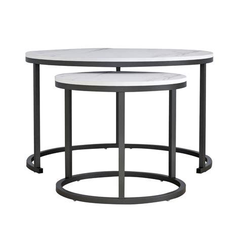 ΤΡΑΠΕΖΙ ΣΑΛΟΝΙΟΥ ΣΕΤ 2ΤΜΧ Mdf ΕΦΕ ΛΕΥΚΟ ΜΑΡΜΑΡΟ ΜΕ ΜΑΥΡΑ ΠΟΔΙΑ Φ80κΦ48εκ Hm8763 12