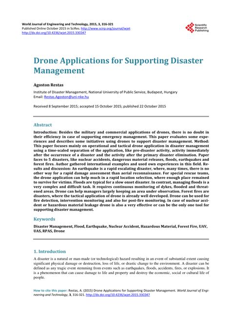 Pdf Drone Applications For Supporting Disaster Management
