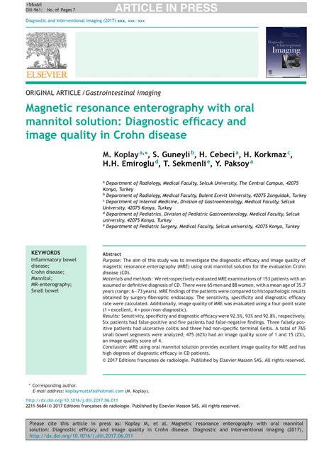 Pdf Magnetic Resonance Enterography With Oral Mannitol Solution Diagnostic Efficacy And Image