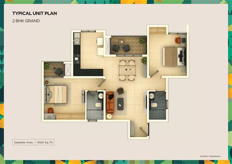 Provident Ecopolitan Floor Plan 12 And 3 Bhk Apartments Blueprint Plan
