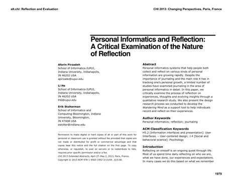 Pdf Personal Informatics And Reflection A Critical Examination Of