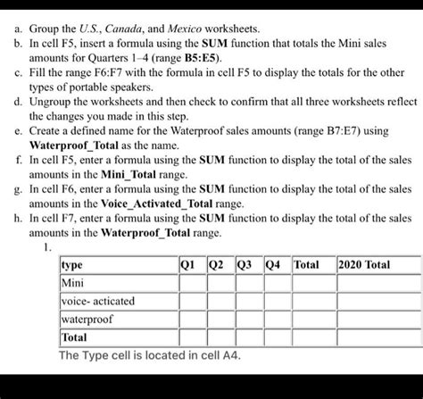 A Group The Us Canada And Mexico Worksheets B In Cell F5 Insert A Formula Using The Sum