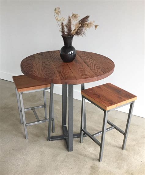 Round Bar Height Table With Reclaimed Wood Industrial Pub Etsy