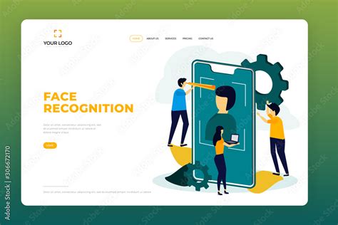 Face Recognition Landing Page Template Design Biometric Identification Security And Facial