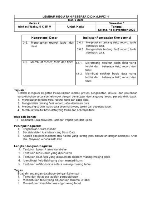 Lkpd Record Table Dan Field Pdf