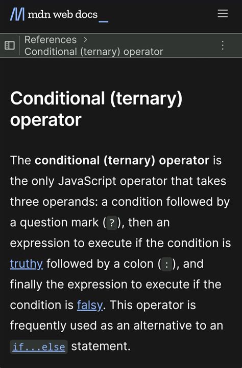 Seyed Ahmad Gh On Linkedin How Does The Ternary Operator Work Heres What The Mdn Has To