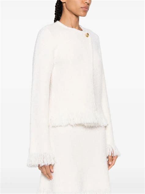 Chloé Frayed Detail Bouclé Tweed Jacket Neutrals Farfetch