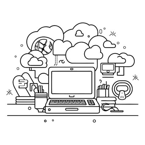 Premium Vector Laptop And Cloud Computing Concept Line Art Design