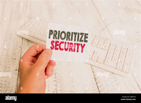Writing Note Showing Prioritize Security Business Concept For