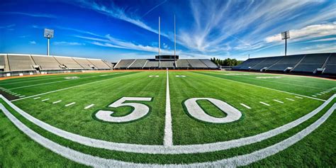 Wide Angle View Of 50 Yard Line On Football Field Premium Ai