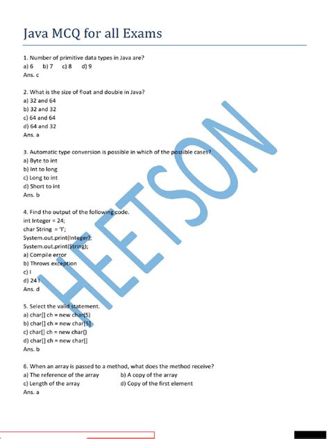 8 Java Mcqs Questions With Answers Pdf Notes Pdf