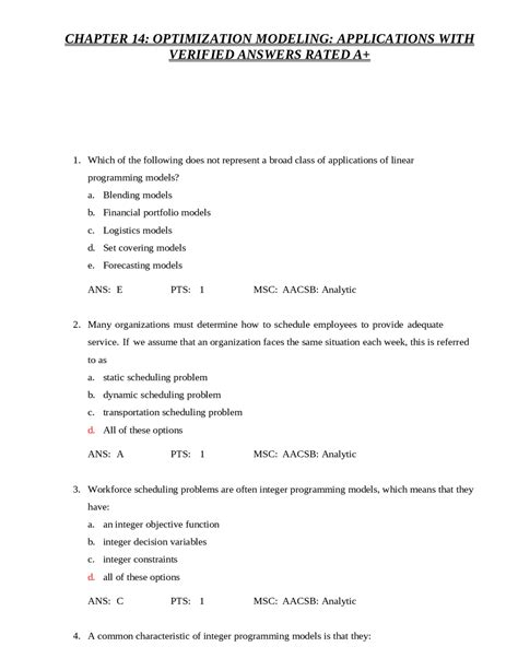 Chapter 14 Optimization Modeling Applications With Verified Answers Rated A Exams Nursing
