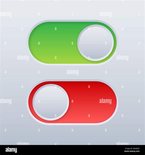 Green And Red Slider Toggle Buttons In A Glossy Design For User Interface On And Off Switch