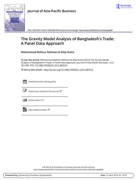 Pdf The Gravity Model Analysis Of Bangladeshs Trade A Panel Data