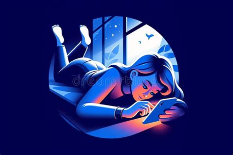 Person Lying With Mobile Device Illuminated By Screen In Dark Room