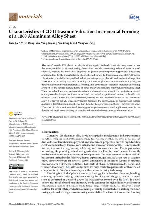 Pdf Characteristics Of 2d Ultrasonic Vibration Incremental Forming Of A 1060 Aluminum Alloy Sheet