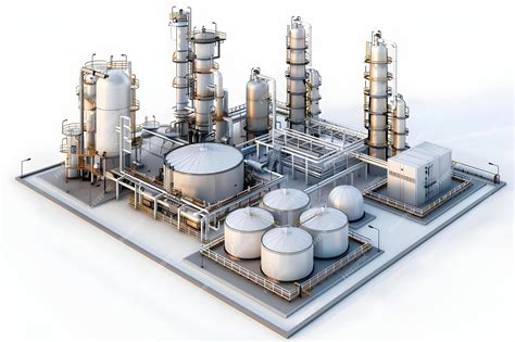 색 바탕에 저장 크와 파이프 라인을 가진 3d 산업 석유 정제 공장 개념 산업 디자인 석유 정유 저장 크는 파이프라인 3d 렌더링 프리미엄 사진