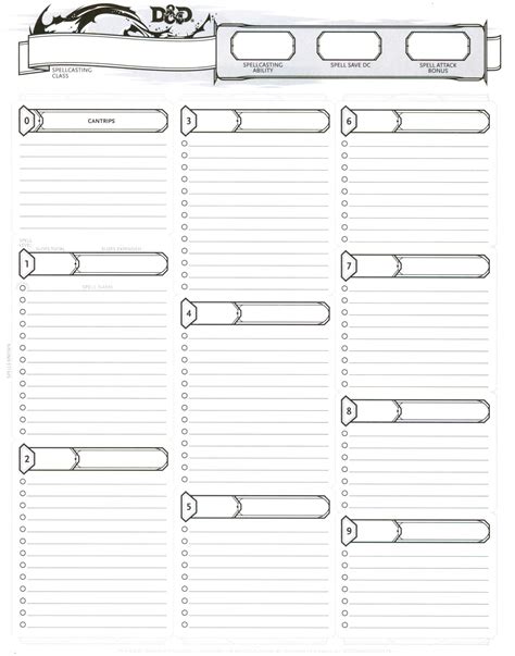 Dnd 5e Printable Spell Sheet