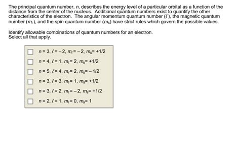 Solved The Principal Quantum Number N Describes The Energy