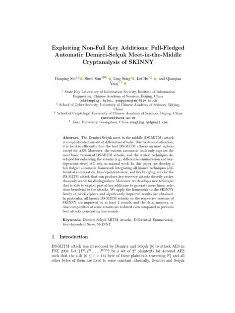 Exploiting Non Full Key Additions Full Fledged Automatic Demirci Sel Cuk Meet In The Middle