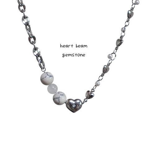 루나링 아이브 이서 착용 하트 빔 원석 초커 목걸이 진주 유니크 키치 위시버킷