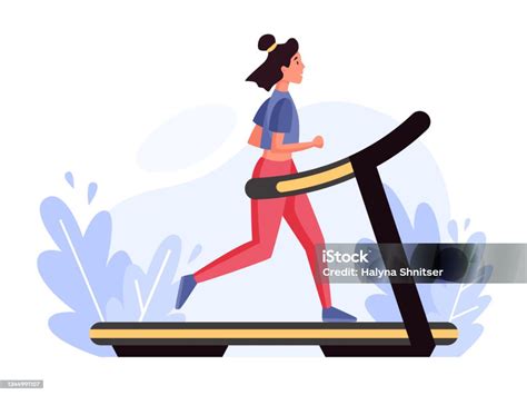 러닝머신에서 달리는 운동 여성 활성 스포츠 유산소 체육관의 컨셉 일러스트레이션 러닝머신에 대한 스톡 벡터 아트 및 기타 이미지 러닝머신 운동 과도 Istock