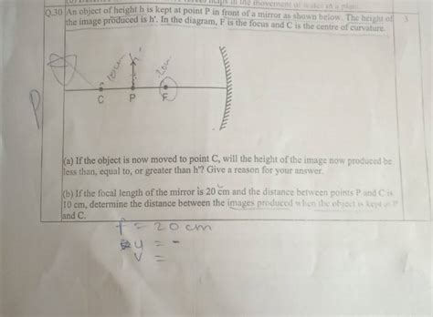 Q 30 An Object Of Height H Is Kept At Point P In Front Of A Mirror As Sho