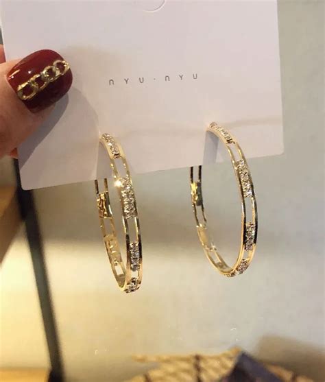 여성용 라운드 크리스탈 후프 귀걸이 비쥬 기하학적 라인스톤 귀걸이 파티 쥬얼리 선물 한국 패션 Aliexpress