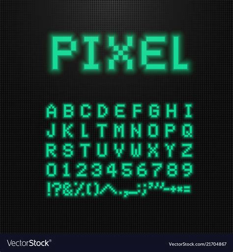 Pixel Font Letters Numbers And Signs On Royalty Free Vector