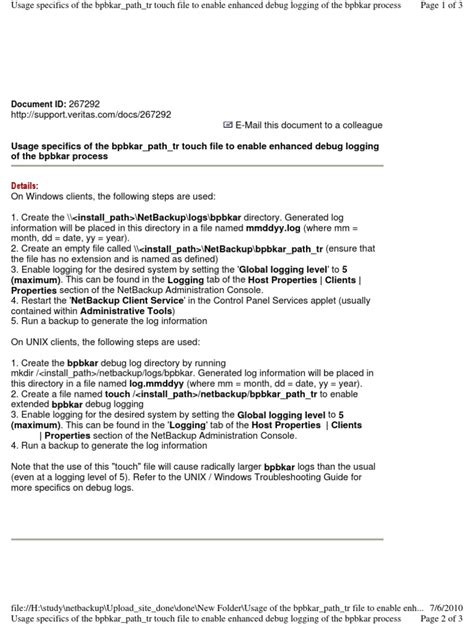 Usage Of The Bpbkar Path Tr File To Enable Enhanced Debug Logging