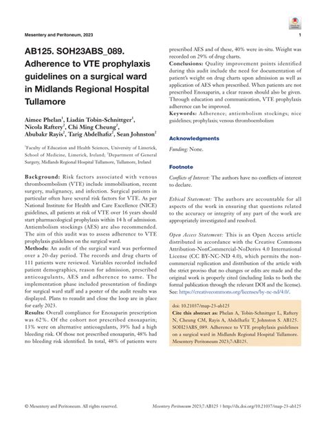 Pdf Ab125 Soh23abs 089 Adherence To Vte Prophylaxis Guidelines On A